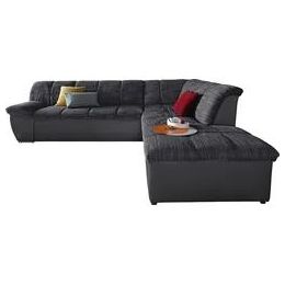 Ecksofa DOMO collection "Splash L-Form" Sofas Gr. B/H/T: 271cm x 76cm x 232cm, Kunstleder SOFTLUX-Struktur, Ottomane rechts, mit Bettfunktion, schwarz (schwarz, pepper) wahlweise mit Bettfunktion