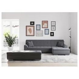 Ecksofa DOMO collection "Treviso viele Bezüge, auch in Cord, L-Form, B/T/H: 267/80/83 cm" Sofas Gr. B/H/T: 267cm x 83cm x 178cm, Struktur fein, Recamiere rechts, ohne Bettfunktion, grau wahlweise mit Bettfunktion, incl. Zierkissen, hochwertige Steppung