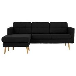 Ecksofa Home Affaire "Brest L-Form" Sofas Gr. B/H/T: 205cm x 84cm x 150cm, Struktur fein, Recamiere links, Polyätherschaum-Polsterung, grau (anthrazit) mit Knopfheftung und Steppung im Rücken, geradliniges Design