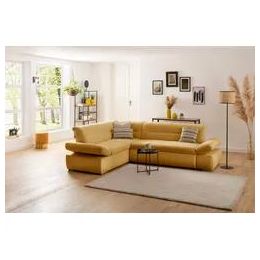 Ecksofa Inosign "Avesa L-Form" Sofas Gr. B/H/T: 275cm x 80cm x 211cm, Struktur weich, langer Schenkel rechts-Bettfunktion rechts, mit Armteilverstellung-mit Schlaffunktion, gelb (senf) Wahlweise mit Arm- und Bettfunktion, BTH: 27521180 cm