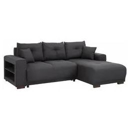 Ecksofa Home Affaire "Viborg L-Form", grau (anthrazit), B:234cm H:91cm T:162cm, Struktur (100% Polyester), Struktur fein ( 100% Polyester), Filzoptik (100% Polyester), Sofas, mit Regal in der Armlehne, wahlweise mit Bettfunktion