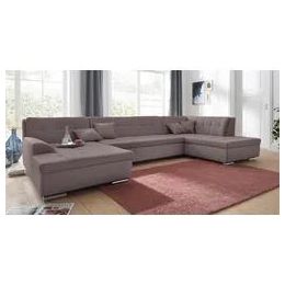 Wohnlandschaft DOMO collection "Aversa U-Form" Sofas Gr. B/H/T: 364cm x 83cm x 201cm, Softstruktur, Recamiere links, ohne Funktion, grau (taupe) wahlweise mit Bettfunktion, frei im Raum stellbar