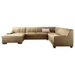 Wohnlandschaft DOMO collection "Norma Top U-Form" Sofas Gr. B/H/T: 328cm x 77cm x 90cm, NaturLEDER, Recamiere links, ohne Bettfunktion, braun (cappuccino) wahlweise mit Bettfunktion