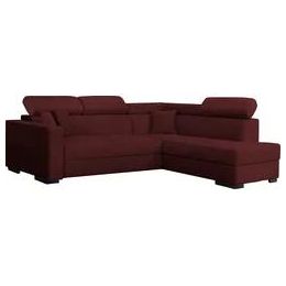 Ecksofa Home Affaire "Tulio L-Form" Sofas Gr. B/H/T: 267 cm x 95 cm x 198 cm, Samtstruktur, Ottomane rechts, ohne Bettfunktion-ohne Bettkasten, rot (bordeaux) wahlweise mit Bettfunktion und Bettkasten, incl. 3 Zierkissen