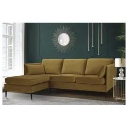 Ecksofa LEONIQUE "Light L-Form" Sofas Gr. B/H/T: 235cm x 83cm x 163cm, Samtoptik, Recamiere links, braun (goldbraun) inklusive loser Zierkissen, mit schmalen Armlehnen und Teleskopfüßen