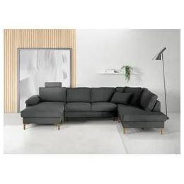 Wohnlandschaft 3C Candy "Lecce, wahlweise PUR-Schaumstoff oder Tonnentaschenfederkern U-Form" Sofas Gr. B/H/T: 339cm x 86cm x 220cm, Feincord, Longchair links, Sitzaufbau PUR-Schaumstoff, schwarz Bettkasten in Umbauecke und Longchair, sowie Querschläfer im 2-Sitzer