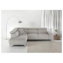 Ecksofa 3C Candy "Greve L-Form" Sofas Gr. B/H/T: 249cm x 79cm x 209cm, Struktur, Ottomane links, mit Sitzvorzug motorisch im 2-Sitzer, silberfarben (silber) wahlweise mit motorischem Sitzvorzug, manuelle Kopfteilverstellung