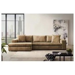 Ecksofa Andas "SLEETLAND XXL in Samtvelours oder Vintage-Leder-Optik, L-Form" Sofas Gr. B/H/T: 325 cm x 72 cm x 167 cm, Kunstleder, Recamiere links, braun (cognac) besonders groß und bequem