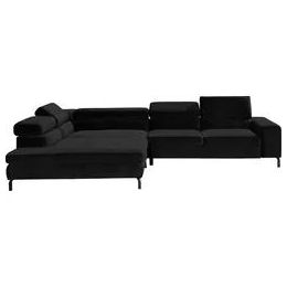 Ecksofa Gallery M BRANDED BY MUSTERRING "Felicia Due L-Form" Sofas Gr. B/H/T: 312 cm x 72 cm x 216 cm, Velours, mega-Recamiere links, ohne Sitzvorzug, schwarz (black) Wahlweise mit Sitzvorzug, inkl. Kopfteilverstellung, Sitzhöhe 43 cm