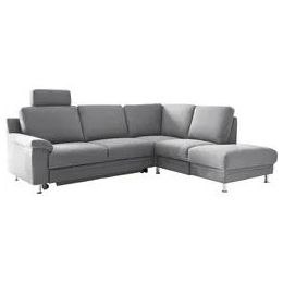 Candy Ecksofa 3C CARINA "Korfu L-Form" Sofas Gr. B/H/T: 252 cm x 91 cm x 208 cm, Struktur, Recamiere rechts, ohne Bettfunktion-ohne Stauraum, grau incl.- 1 Kopfstütze, wahlweise mit Schlafunktion und Stauraum