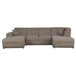 Wohnlandschaft Home Affaire "Nosia U-Form" Sofas Gr. B/H/T: 297 cm x 85 cm x 163 cm, Material, Recamiere links, grau (taupe) incl. 2 Zierkissen, mit feiner Steppung