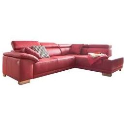 Ecksofa 3C Candy "Menorca L-Form" Sofas Gr. B/H/T: 270cm x 79cm x 205cm, Dickleder, Recamiere rechts, mit elektronischem Sitzvorzug, rot (kaminrot) Kopfteilverstellung, wahlweise elektronischer Sitzvorzug, in Dickleder