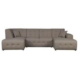 Wohnlandschaft Home Affaire "Nosia U-Form" Sofas Gr. B/H/T: 297 cm x 85 cm x 163 cm, Struktur fein, Recamiere rechts, grau (taupe) incl. 2 Zierkissen, mit feiner Steppung