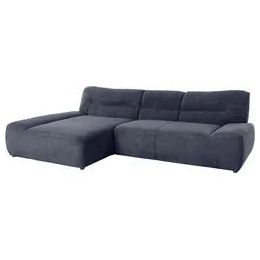 Ecksofa DOMO collection "Cesena L-Form" Sofas Gr. B/H/T: 288cm x 81cm x 175cm, Chenille-Optik, Recamiere links, mit Wellenunterfederung, blau (dunkelblau)