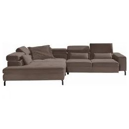 Ecksofa Gallery M BRANDED BY MUSTERRING "Felicia Due L-Form" Sofas Gr. B/H/T: 312 cm x 82 cm x 218 cm, Leder BAX, Longchair links, ohne Sitzvorzug, braun (braun, grau) Wahlweise mit Sitzvorzug, inkl. Kopfteilverstellung, Sitzhöhe 43 cm