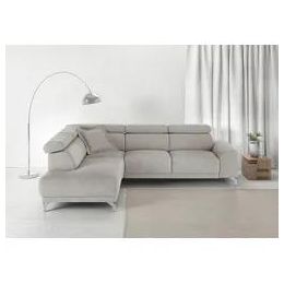 Ecksofa 3C Candy "Greve L-Form" Sofas Gr. B/H/T: 249cm x 79cm x 209cm, Struktur, Ottomane links, ohne motorischen Sitzvorzug im 2-Sitzer, silberfarben (silber) wahlweise mit motorischem Sitzvorzug, manuelle Kopfteilverstellung