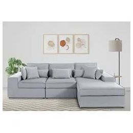 Ecksofa RAUM.ID "Florid L-Form" Sofas Gr. B/H/T: 280cm x 75cm x 162cm, Struktur (recyceltes Polyester), Ottomane rechts, silberfarben (silber) 3 Teile, bestehend aus Modulen, viele Bezugsqualitäten, auch in Cord