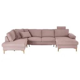 Wohnlandschaft 3C Candy "Lecce, wahlweise PUR-Schaumstoff oder Tonnentaschenfederkern U-Form" Sofas Gr. B/H/T: 339cm x 86cm x 220cm, Feincord, Longchair rechts, Sitzaufbau PUR-Schaumstoff, rosa Bettkasten in Umbauecke und Longchair, sowie Querschläfer im 2-Sitzer