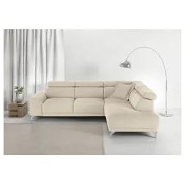 Ecksofa 3C Candy "Greve L-Form" Sofas Gr. B/H/T: 249cm x 79cm x 209cm, Struktur, Ottomane rechts, ohne motorischen Sitzvorzug im 2-Sitzer, beige (natur) wahlweise mit motorischem Sitzvorzug, manuelle Kopfteilverstellung