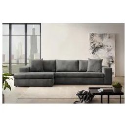 Ecksofa Andas "SLEETLAND XXL in Samtvelours oder Vintage-Leder-Optik, L-Form" Sofas Gr. B/H/T: 325 cm x 72 cm x 167 cm, Kunstleder, Recamiere links, grau (dunkelgrau) besonders groß und bequem