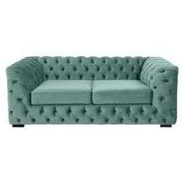 Guido Maria Kretschmer Home & Living Chesterfield-Sofa GUIDO MARIA KRETSCHMER HOME & LIVING "Kalina" Sofas Gr. B/H/T: 190cm x 67cm x 98cm, Samtvelours, grün mit klassischer Chesterfield-Knopfheftung