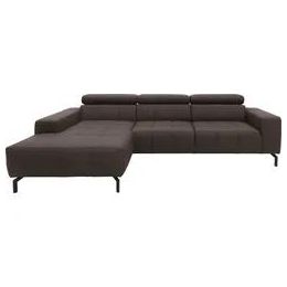 Ecksofa DOMO collection "Cunelli L-Form" Sofas Gr. B/H/T: 292cm x 79cm x 175cm, Echtleder, Longchair links, Ohne Kopfteilverstellung, braun wahlweise inklusive 6-fach verstellbarer Kopfteilverstellung