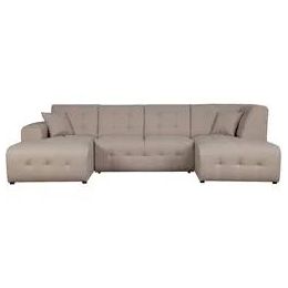 Wohnlandschaft Home Affaire "Nosia U-Form" Sofas Gr. B/H/T: 297 cm x 85 cm x 163 cm, Struktur fein, Recamiere links, beige incl. 2 Zierkissen, mit feiner Steppung