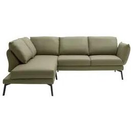 Schöner Wohnen Ecksofa SCHÖNER WOHNEN-KOLLEKTION "L-Form" Sofas Gr. B/H/T: 329cm x 87cm x 259cm, Dickleder, Ottomane links, mit Drehsitzfunktion und Armlehnenfunktion rechts, mit Rückenneigung und Drehsitzfunktion im Eckelement, grün (oliv) Drehsitz-Funktion, USB-Anschluss, Armlehnfunktion, Rückenverstellung