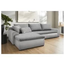 Ecksofa Home Affaire "Win L-Form" Sofas Gr. B/H/T: 285cm x 85cm x 176cm, Cord-Samtvelours, Recamiere beidseitig montierbar, Ohne Bettfunktion und Bettkasten, grau (hellgrau, silbergrau) wahlweise mit Bettfunktion und Bettkasten