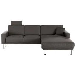 Ecksofa Places of Style "Apiro L-Form" Sofas Gr. B/H/T: 278cm x 87cm x 171cm, Flachgewebe, Ottomane rechts, mit Sitzvorzug motorisch, grau (dunkelgrau)