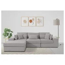 Ecksofa RAUM.ID "Florid L-Form" Sofas Gr. B/H/T: 280cm x 75cm x 162cm, Struktur, Ottomane links, grau (hellgrau) 3 Teile, bestehend aus Modulen, viele Bezugsqualitäten, auch in Cord