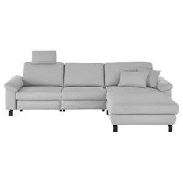 Ecksofa 3C Candy "Mainau L-Form" Sofas Gr. B/H/T: 308cm x 91cm x 185cm, Flachgewebe, Longchair rechts, mit teilmotorischer Relaxfunktion im 1,5-Sitzer links-mit teilmotorischer Schlaffunktion in Longchair rechts, grau (hellgrau) Relaxfunktion im 1,5-Sitzer, motorische Schlaffunktion in Longchair