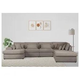 Wohnlandschaft RAUM.ID "Florid U-Form" Sofas Gr. B/H/T: 360cm x 75cm x 260cm, Cord, Ottomane links, grau (taupe) 6 Teile, bestehend aus Modulen, viele Bezugsqualitäten, auch in Cord