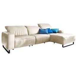 Ecksofa Home Affaire "Juist L-Form" Sofas Gr. B/H/T: 290cm x 85cm x 180cm, NaturLEDER, Recamiere rechts, mit motorischer Relaxfunktion, beige mit Kopfteilverstellung und schwarzen Metallkufen