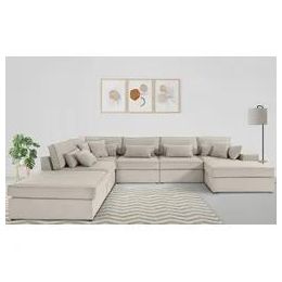 Wohnlandschaft RAUM.ID "Florid U-Form" Sofas Gr. B/H/T: 360cm x 75cm x 260cm, Struktur, Ottomane rechts, beige 6 Teile, bestehend aus Modulen, viele Bezugsqualitäten, auch in Cord