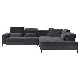 Ecksofa Gallery M BRANDED BY MUSTERRING "Felicia Due L-Form" Sofas Gr. B/H/T: 312cm x 82cm x 218cm, Leder BAX, Longchair rechts, ohne Sitzvorzug, schwarz Wahlweise mit Sitzvorzug, inkl. Kopfteilverstellung, Sitzhöhe 43 cm