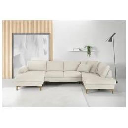 Wohnlandschaft 3C Candy "Lecce, wahlweise PUR-Schaumstoff oder Tonnentaschenfederkern U-Form" Sofas Gr. B/H/T: 339cm x 86cm x 220cm, Feincord, Longchair links, Sitzaufbau mit Tonnentaschenfederkern, weiß Bettkasten in Umbauecke und Longchair, sowie Querschläfer im 2-Sitzer