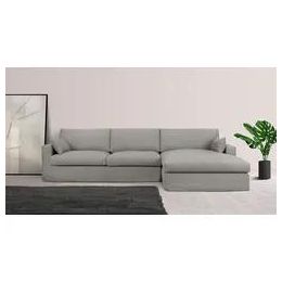 Ecksofa LeGer Home by Lena Gercke "Sölve L-Form" Sofas Gr. B/H/T: 320cm x 86cm x 175cm, Baumwoll-/Leinenmix, Recamiere rechts, grau (stone) mit optischer Husse, weicher Sitzkomfort