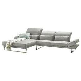 Ecksofa 3C Candy "Mallow L-Form" Sofas Gr. B/H/T: 318cm x 83cm x 220cm, Luxus-Microfaser, Recamiere links, grau (platin) Verstellbare Armlehne und Kopfteil, manuelle Sitztiefenverstellung