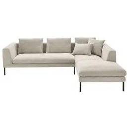 Ecksofa 3C Candy "Marango L-Form" Sofas Gr. B/H/T: 301cm x 83cm x 201cm, Feincord, Ottomane rechts, beige (sand) Lose Rücken- und Sitzkissen, Feincord