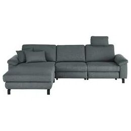 Ecksofa 3C Candy "Mainau L-Form" Sofas Gr. B/H/T: 308cm x 91cm x 185cm, Flachgewebe, Longchair links, mit teilmotorischer Relaxfunktion im 1,5-Sitzer rechts-mit teilmotorischer Schlaffunktion in Longchair links, grau (anthrazit) Relaxfunktion im 1,5-Sitzer, motorische Schlaffunktion in Longchair