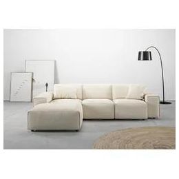 Ecksofa Andas "Glimminge L-Form auch in Breitcord, Feincord + Easy care-Bezug" Sofas Gr. B/H/T: 294cm x 71cm x 191cm, Chenille-Struktur, Ottomane links, beige (natur) Breite 264, Zierkissen