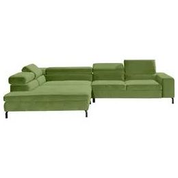 Ecksofa Gallery M BRANDED BY MUSTERRING "Felicia Due L-Form" Sofas Gr. B/H/T: 312 cm x 72 cm x 216 cm, Velours, mega-Recamiere links, mit Sitzvorzug motorisch, grün (green) Wahlweise mit Sitzvorzug, inkl. Kopfteilverstellung, Sitzhöhe 43 cm