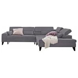 Ecksofa "Felicia L-Form", grau (stone crona), B:309cm H:69cm T:215cm, Flachgewebe FLORIS (100% Polyester), Flachgewebe VALMONT (60% Baumwolle/40% Leinen), Microfaser CRONA (100% Polyester), Gallery M BRANDED BY MUSTERRING, Sofas, mit Holzfuß, wahlweise mit manuellem oder motorischem Sitzvorzug