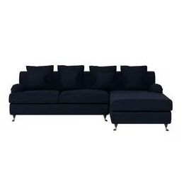 Guido Maria Kretschmer Home & Living Ecksofa GUIDO MARIA KRETSCHMER HOME & LIVING "NORIN L-Form" Sofas Gr. B/H/T: 296cm x 92cm x 180cm, Samtoptik, Recamiere rechts, blau (dunkelblau) zwei Fußarten: vorne - Rollen, hinten Holzfüße