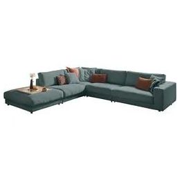 Ecksofa 3C Candy "Enisa II L-Form" Sofas Gr. B/H/T: 365cm x 86cm x 322cm, Flachgewebe, langer Schenkel rechts, blau (petrol) incl. 3 Flatterkissen, wahlweise mit Flecken-Schutz-Bezug Easy care