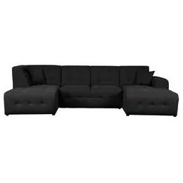 Wohnlandschaft Home Affaire "Nosia U-Form" Sofas Gr. B/H/T: 297 cm x 85 cm x 163 cm, Material, Recamiere rechts, schwarz incl. 2 Zierkissen, mit feiner Steppung