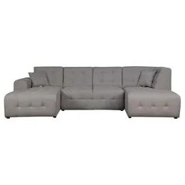 Wohnlandschaft Home Affaire "Nosia U-Form" Sofas Gr. B/H/T: 297 cm x 85 cm x 163 cm, Material, Recamiere links, grau (hellgrau) incl. 2 Zierkissen, mit feiner Steppung