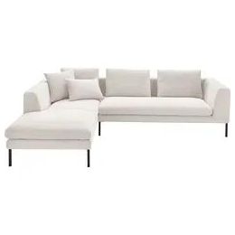 Ecksofa 3C Candy "Marango L-Form" Sofas Gr. B/H/T: 301cm x 83cm x 201cm, Feincord, Ottomane links, weiß Lose Rücken- und Sitzkissen, Feincord