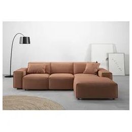 Ecksofa Andas "Glimminge L-Form auch in Breitcord, Feincord + Easy care-Bezug" Sofas Gr. B/H/T: 264cm x 71cm x 191cm, Chenille-Struktur, Ottomane rechts, braun Breite 264, Zierkissen